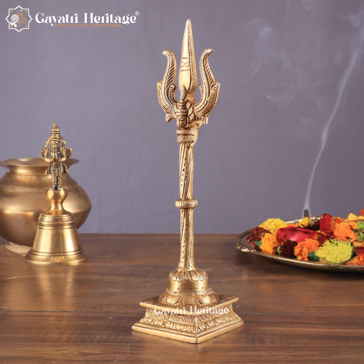 Brass Shiv Trishul – Sacred Divine Weapon Decor | Gayatri Heritage
