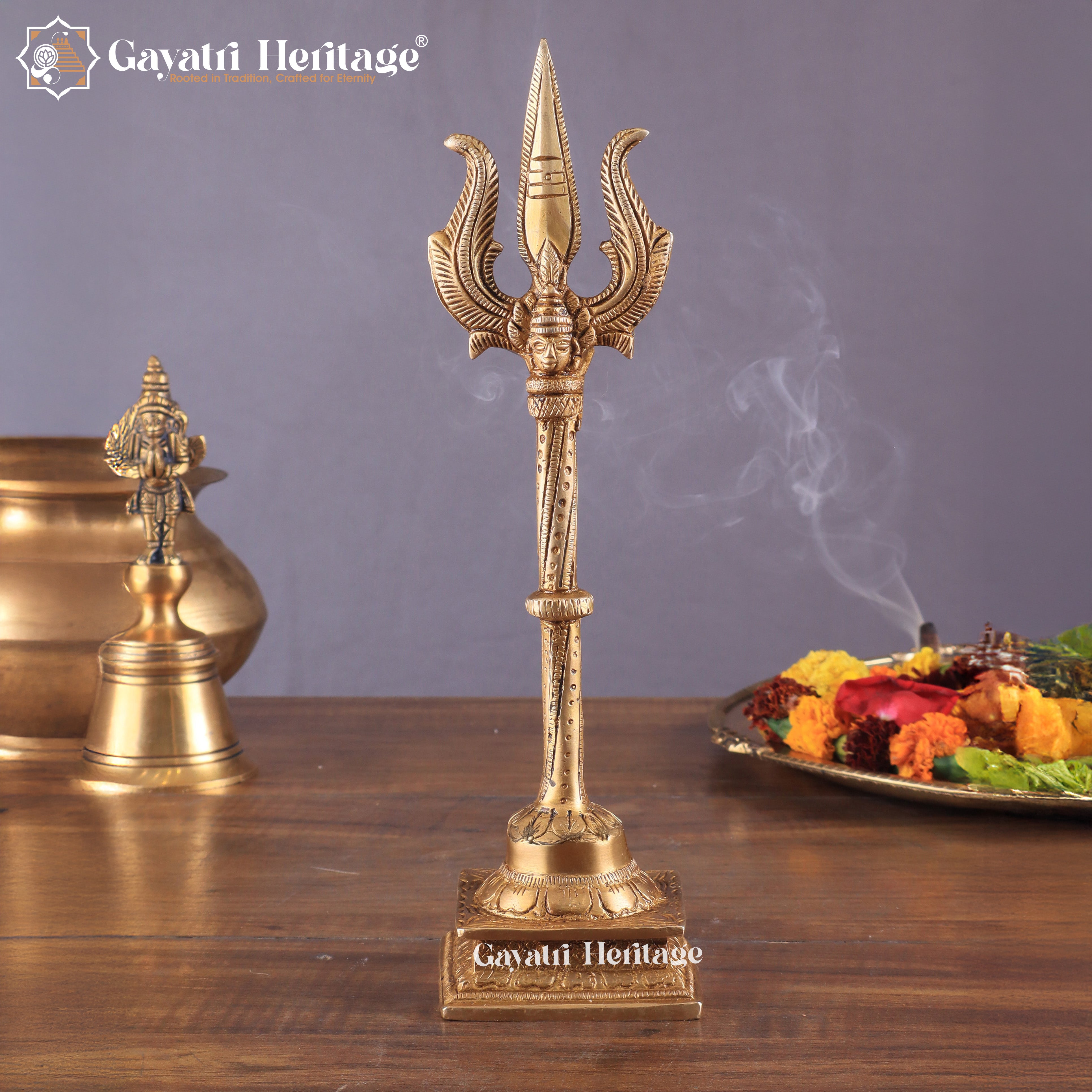 Brass Shiv Trishul – Sacred Divine Weapon Decor | Gayatri Heritage