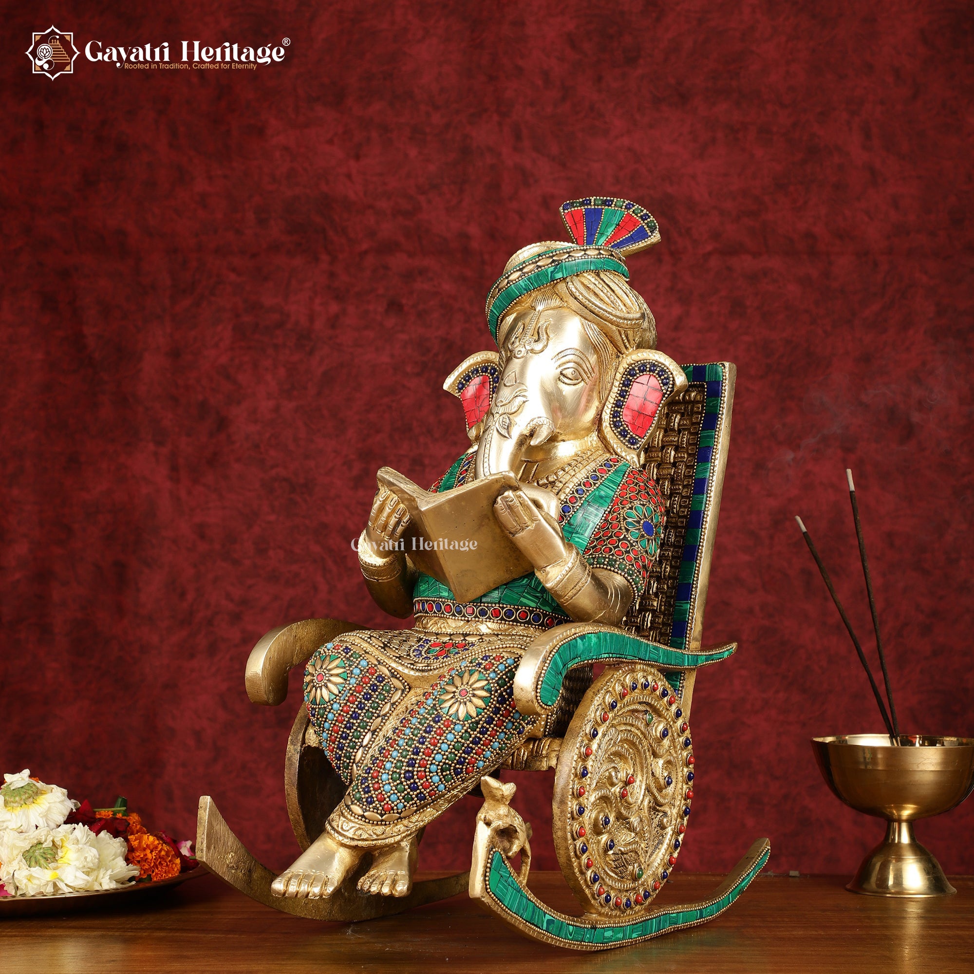 Brass Ganesh Reading Book on Chair – Symbol of Wisdom and Knowledge ...