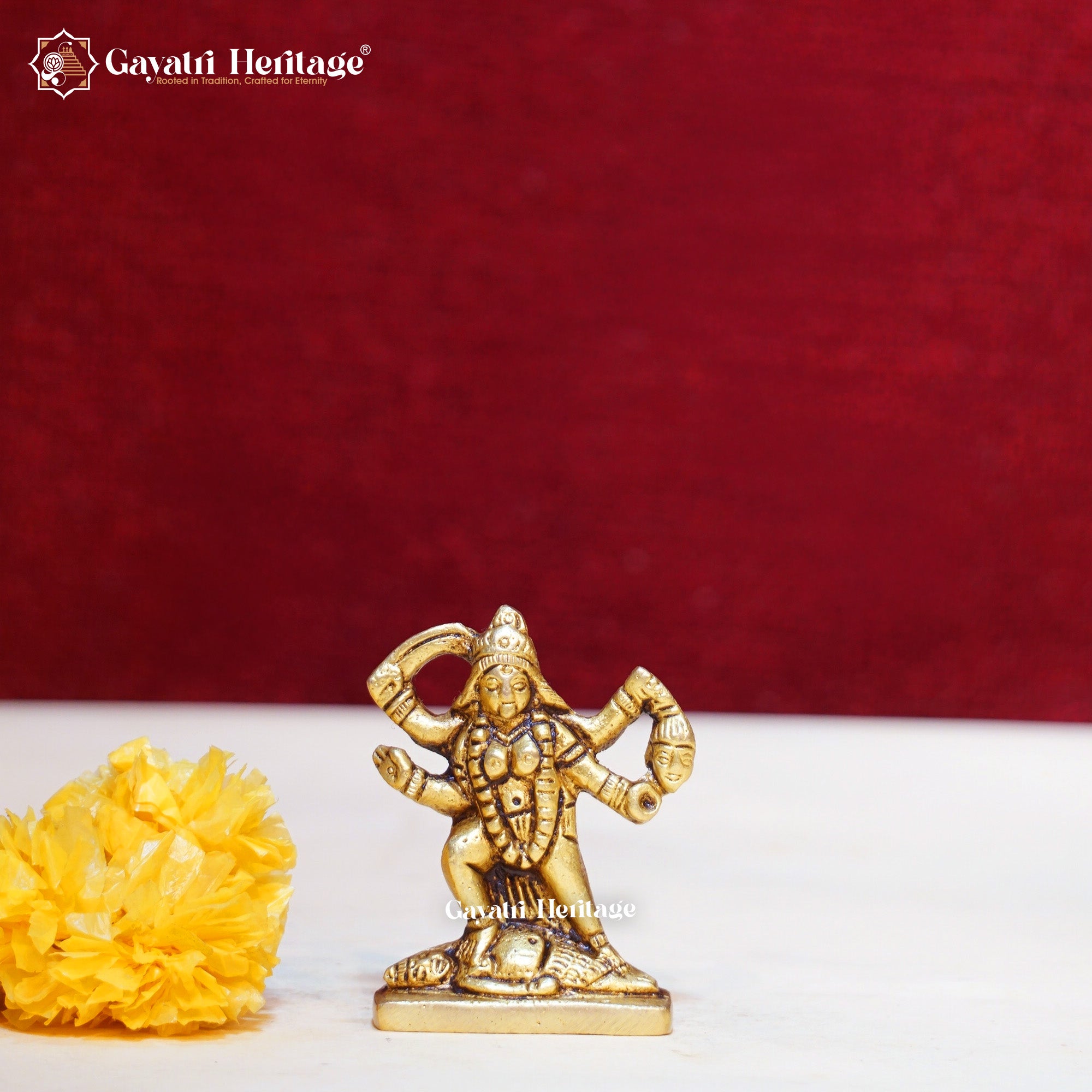Brass Kali Mata Statue – Fierce Goddess of Power Idol – Gayatri Heritage