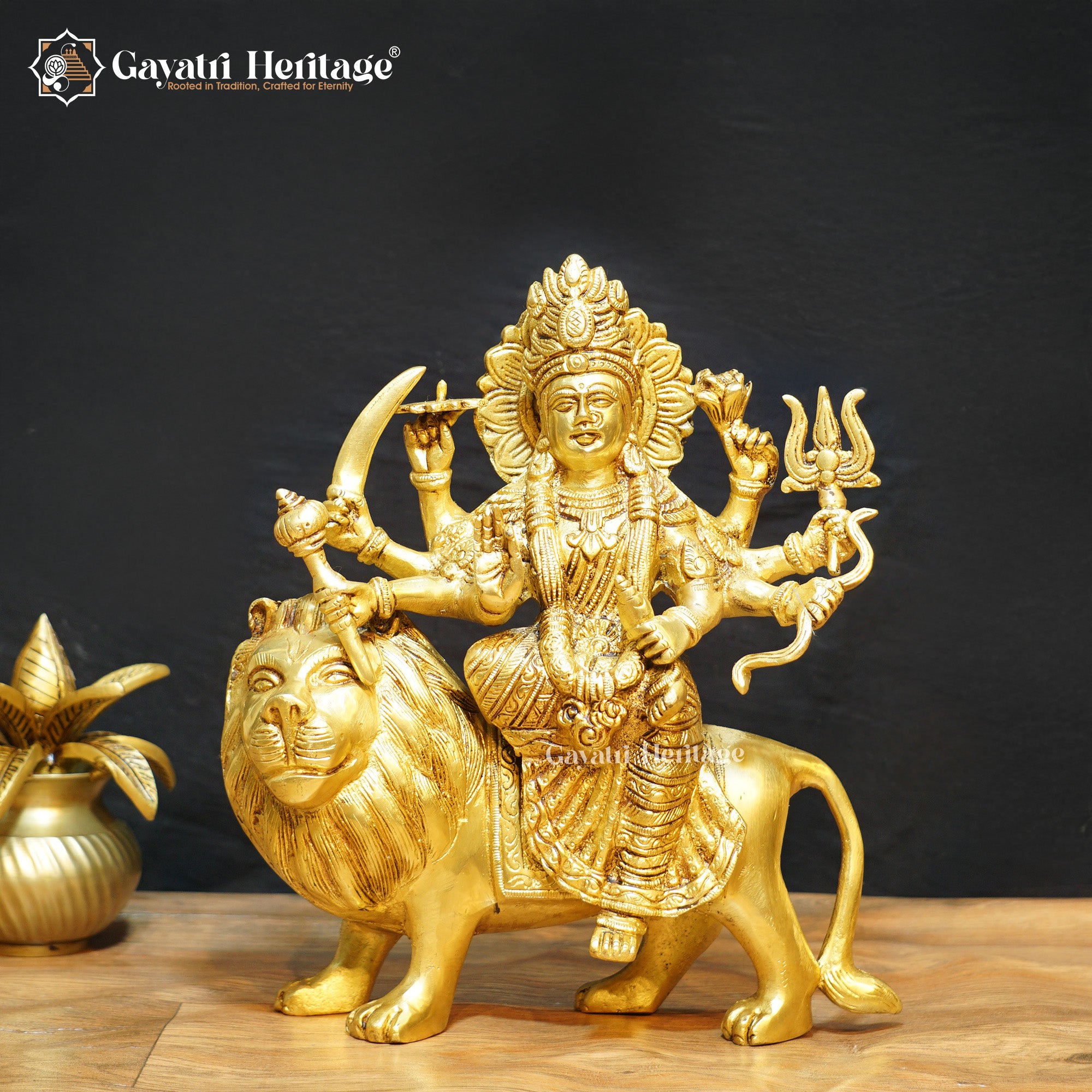 Brass Durga Mata – Antique Brass Divine Power & Grace – Gayatri Heritage